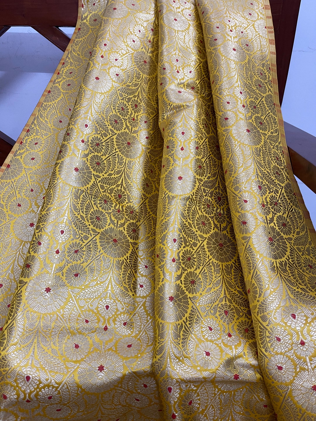 50% SALE Brocade Fabric Yellow & Gold Fabric,bridal Indian Brocade ...