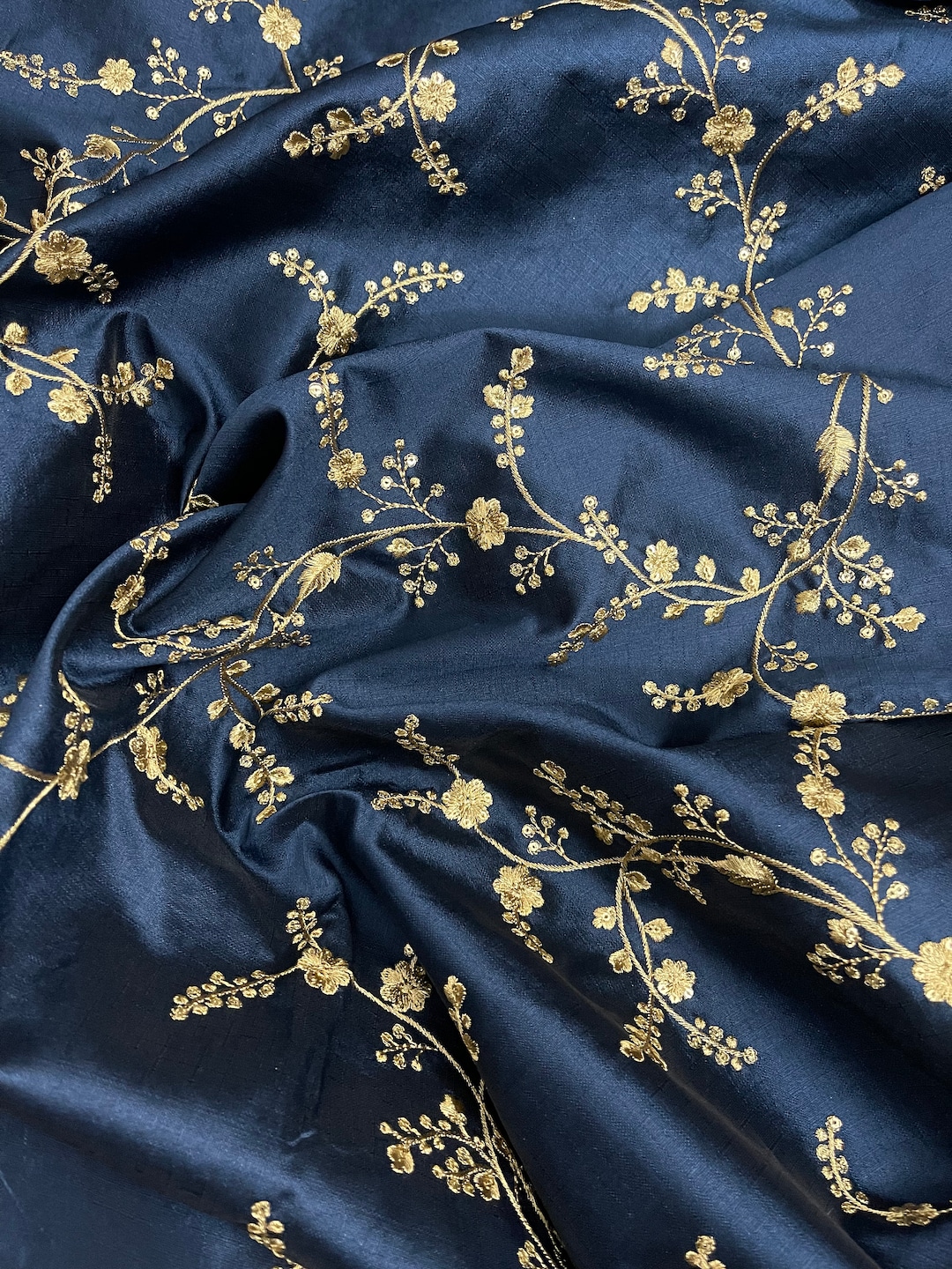 50%OFF Blue& Gold Embroidered Fabric, Gown Fabric, Indian Fashion ...