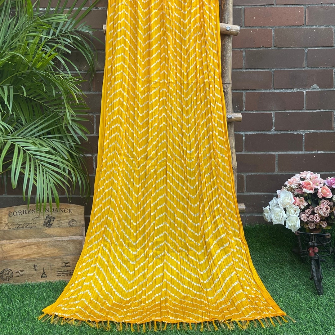 SALE 50% Yellow Jaipuri Bandhani Print Odhani ,indian Viscose Silk ...