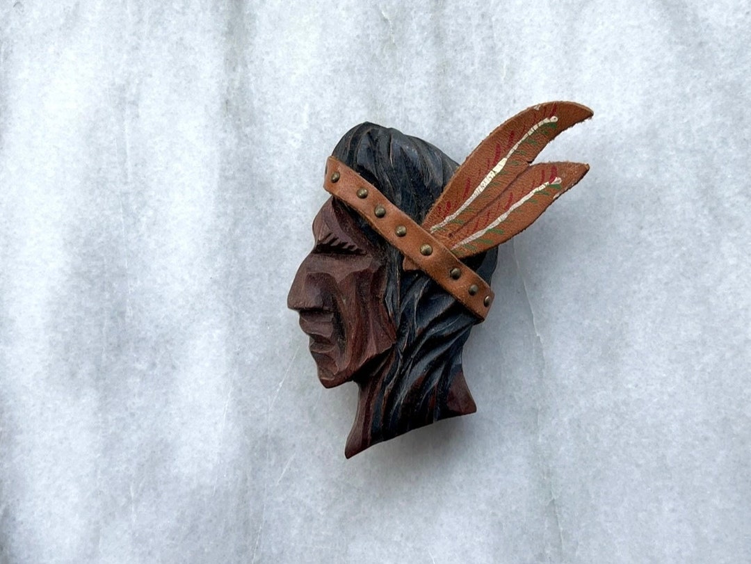 Western Native American Headdress Vintage Carved Wooden Pin Headpiece ...