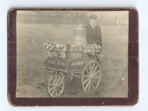 Milkman Jones Dairy Handcart With Milk Churn and Jugs B/W | Etsy