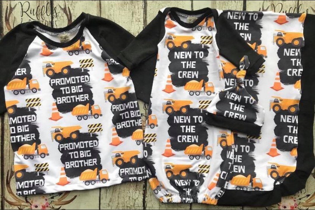 Baby Boy Gown Set, Big Brother, Little Brother, Construction Outfit ...