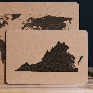 Virginia State Map, Cork Push Pin Map on Solid Cork With Personalized ...