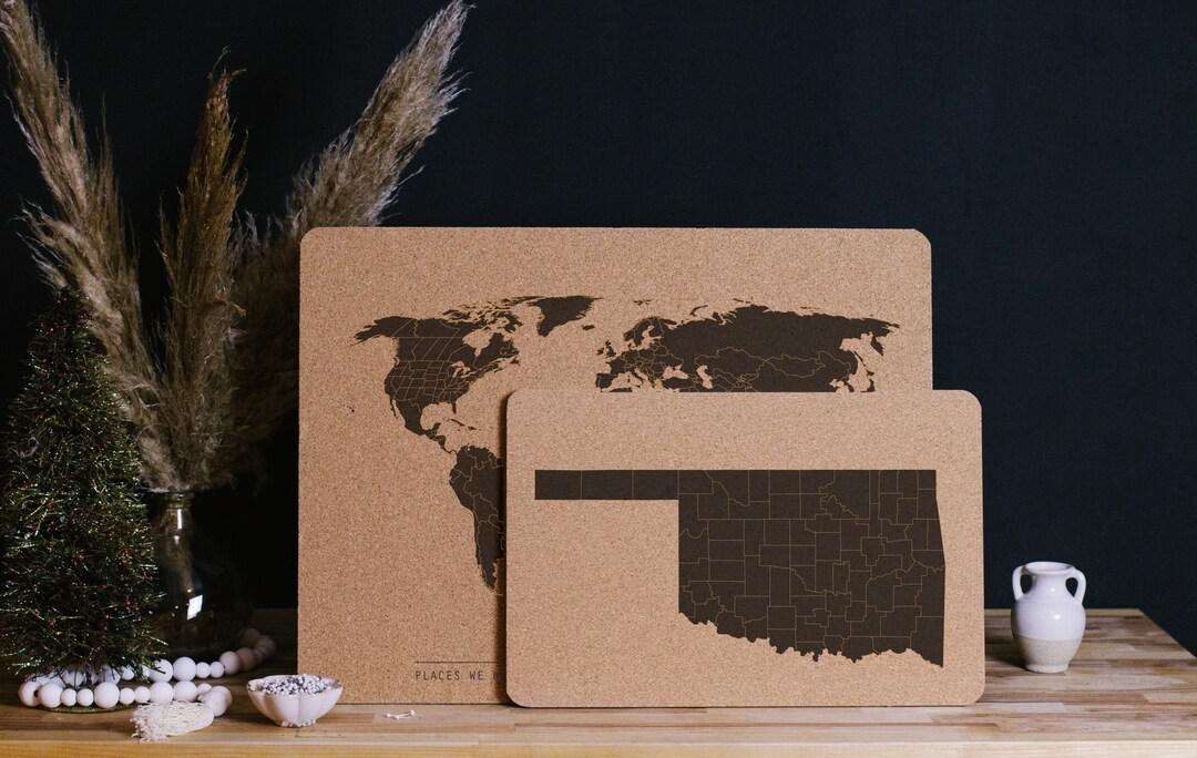 Oklahoma State Map Cork Push Pin Map on Solid Cork With - Etsy