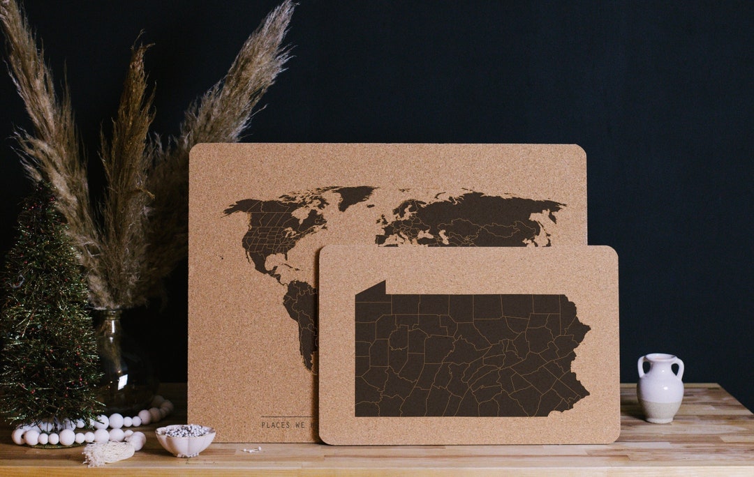 Pennsylvania State Map Cork Push Pin Map on Solid Cork With - Etsy