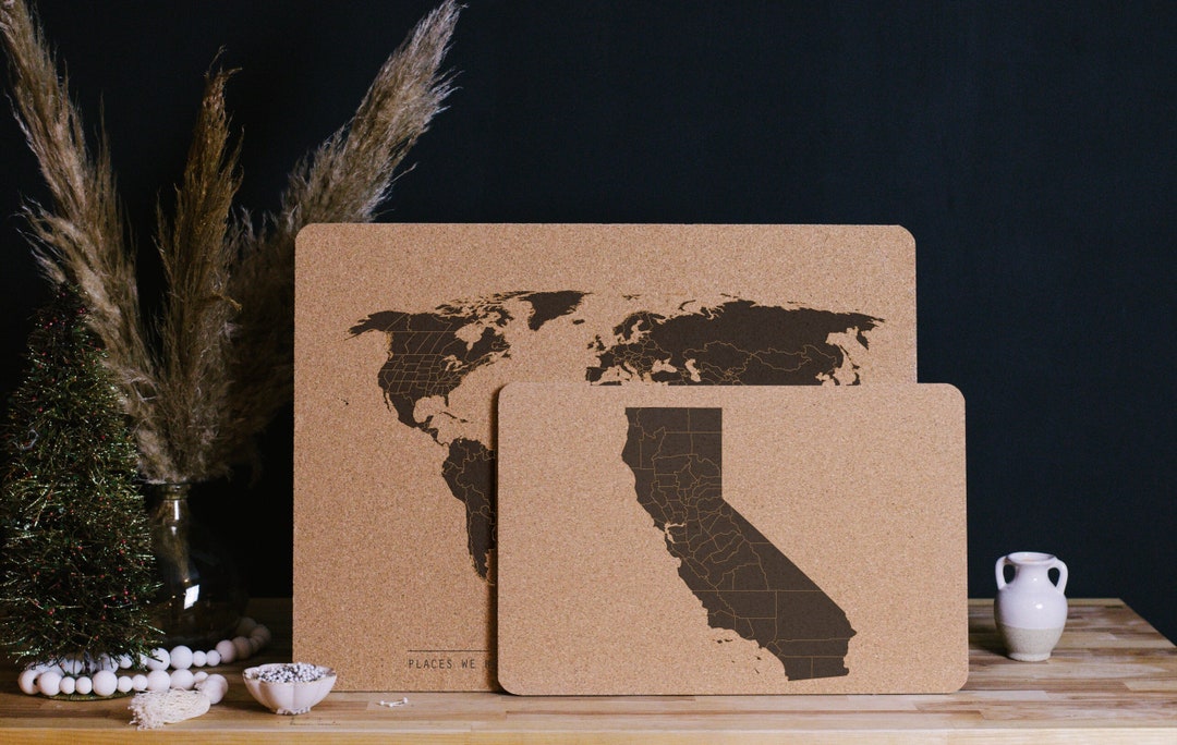 California State Map, Cork Push Pin Map on Solid Cork With Personalized ...