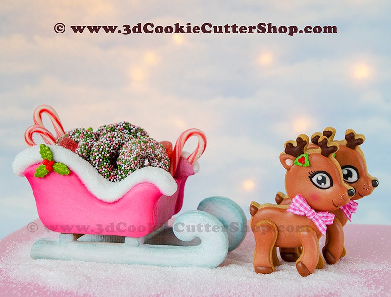 3D Gingerbread Sleigh & Reindeer Cutter Set Fondant Cutters - Etsy