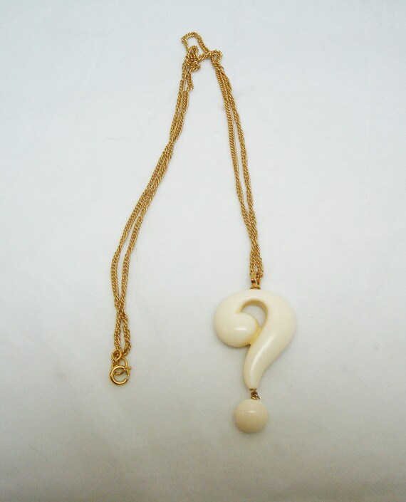 Crown Trifari Cream Lucite Question Mark Pendant Gold… - Gem