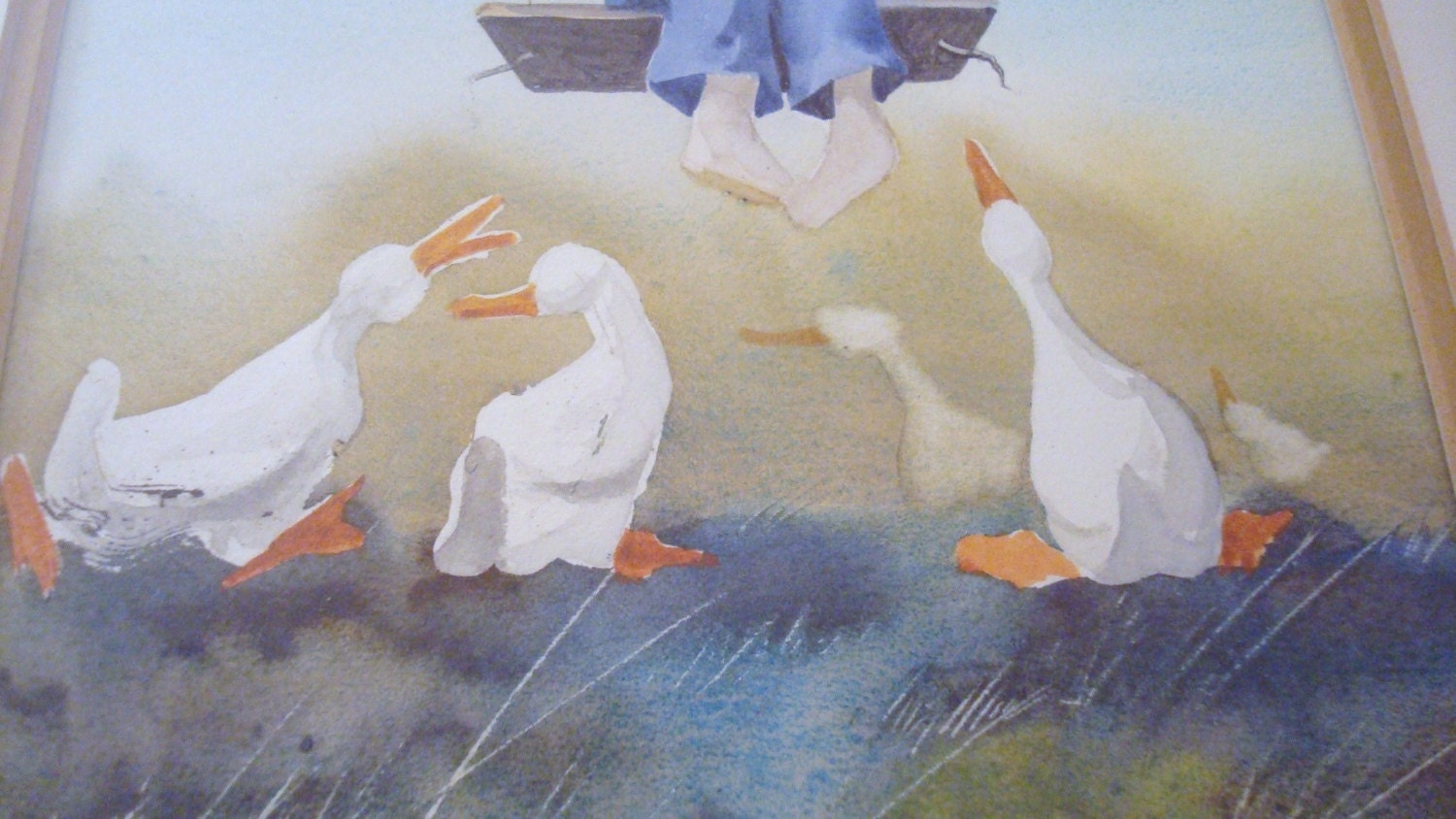 Vera Kirk Original Watercolor Painting Amish Boy on Swing With Ducks ...