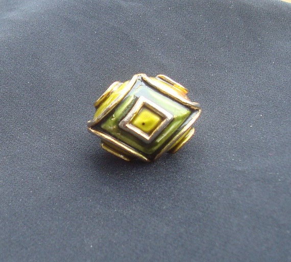 Vendome Olive Green Chartreuse Enamel Dome Adjustable… - Gem