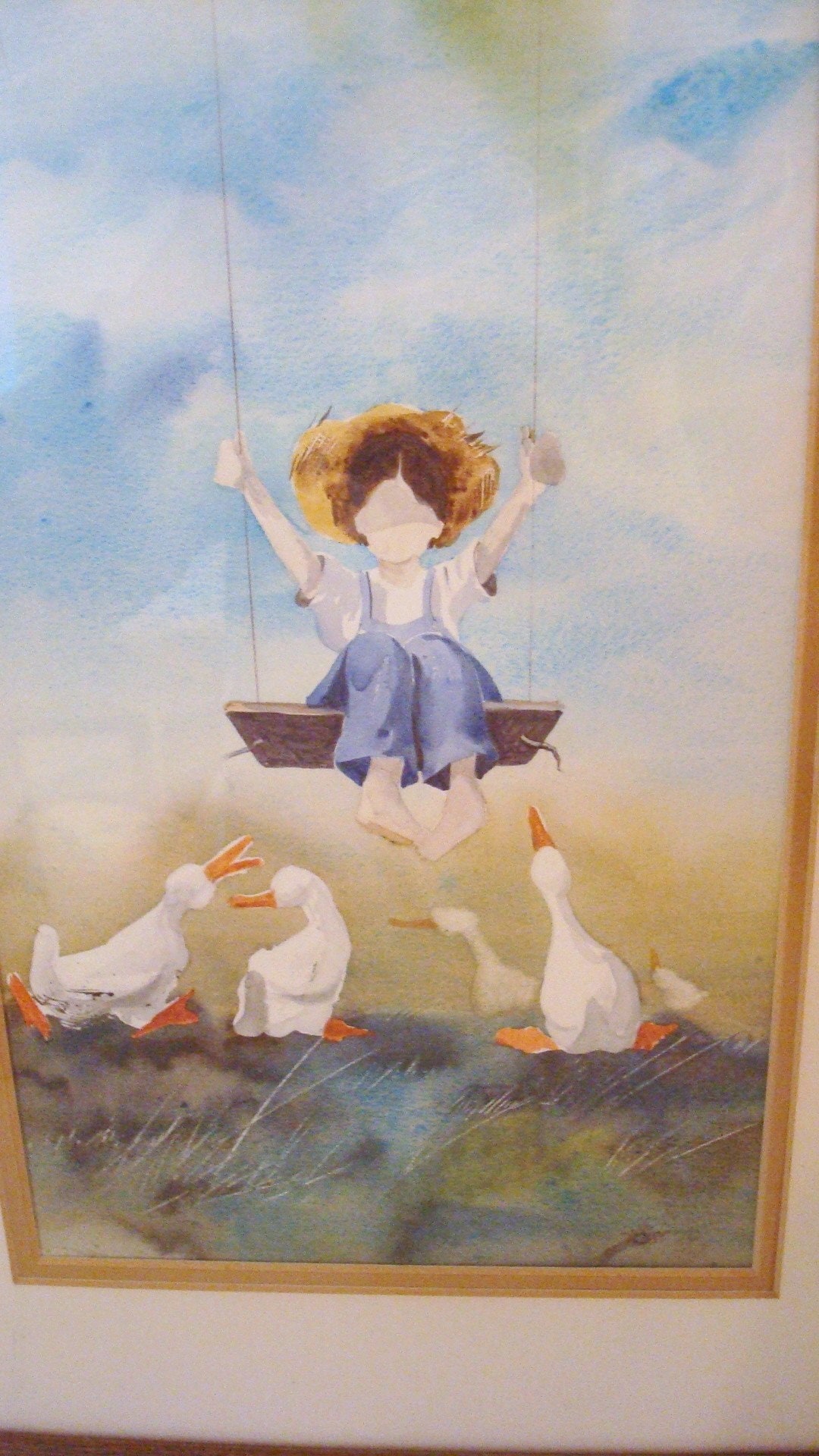 Vera Kirk Original Watercolor Painting Amish Boy on Swing With Ducks ...