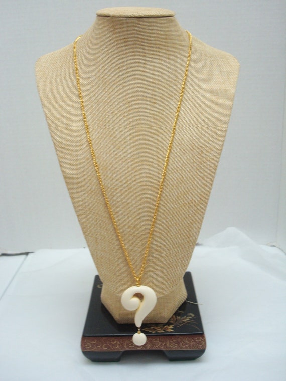 Crown Trifari Cream Lucite Question Mark Pendant Gold… - Gem