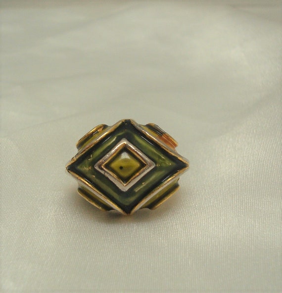 Vendome Olive Green Chartreuse Enamel Dome Adjustable… - Gem