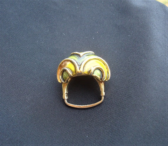 Vendome Olive Green Chartreuse Enamel Dome Adjustable… - Gem