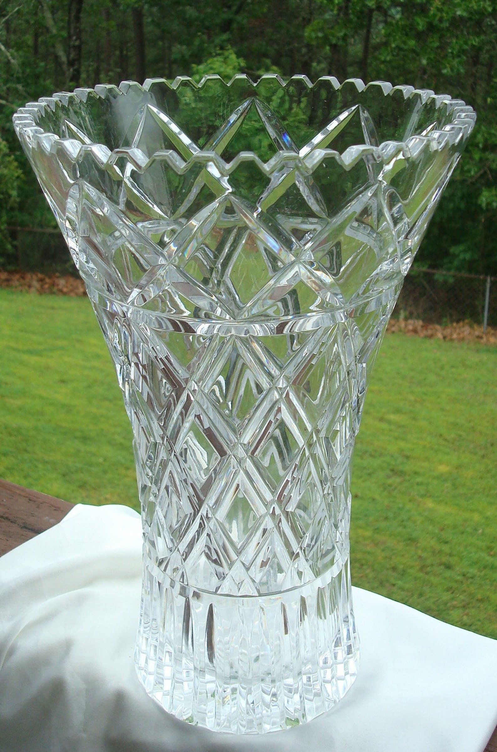 Ofnah Hand-cut Lead Crystal Tall Cut Glass Vase - Etsy