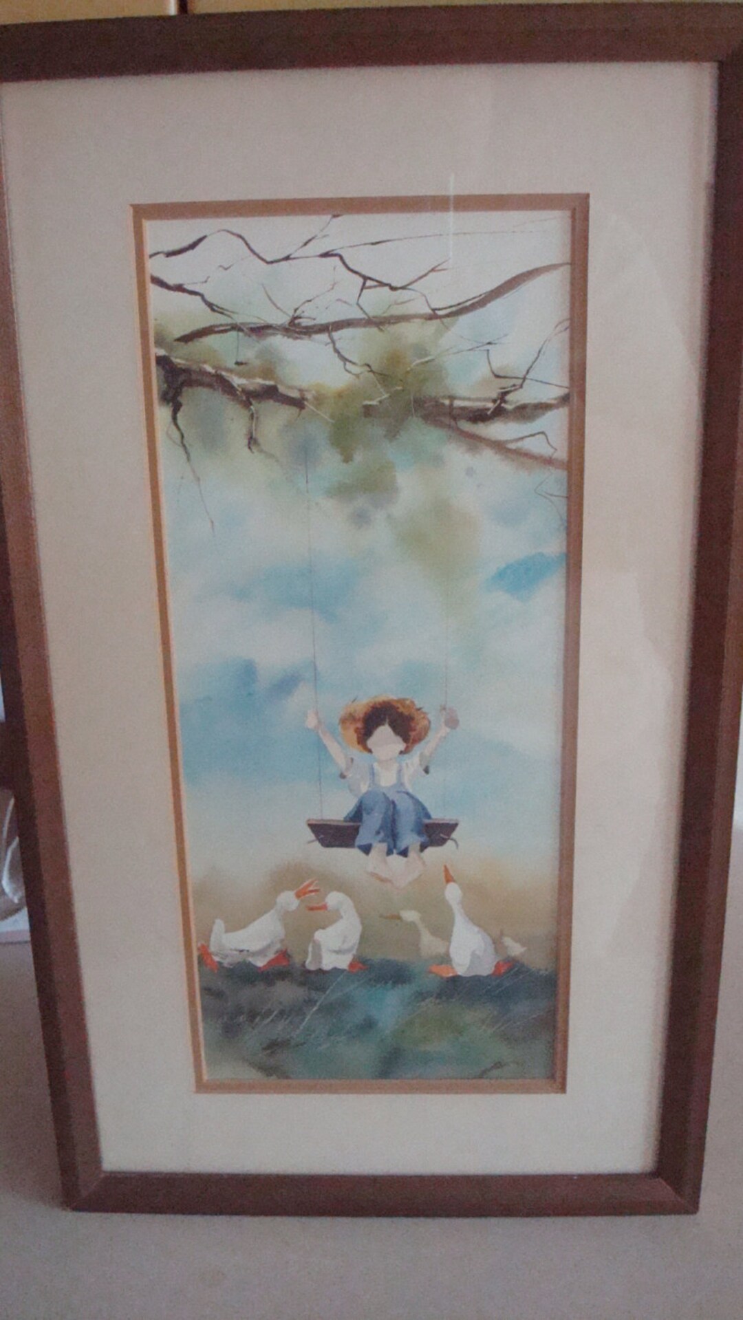 Vera Kirk Original Watercolor Painting Amish Boy on Swing With Ducks ...