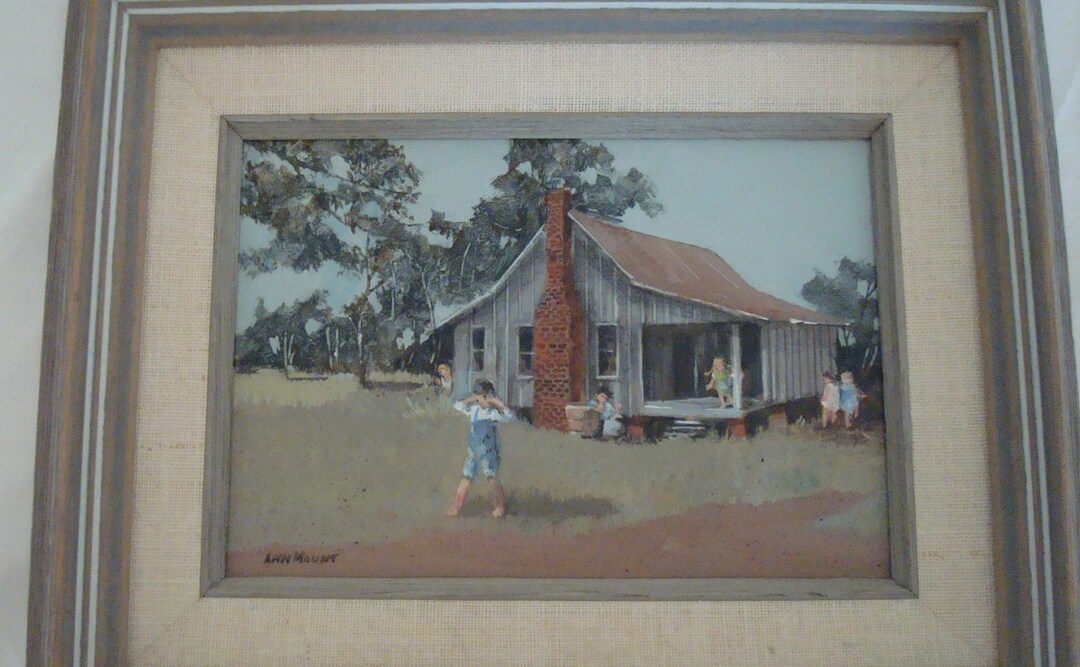 Ann Mount Original Signed Acrylic Painting 1980s Children Playing a ...