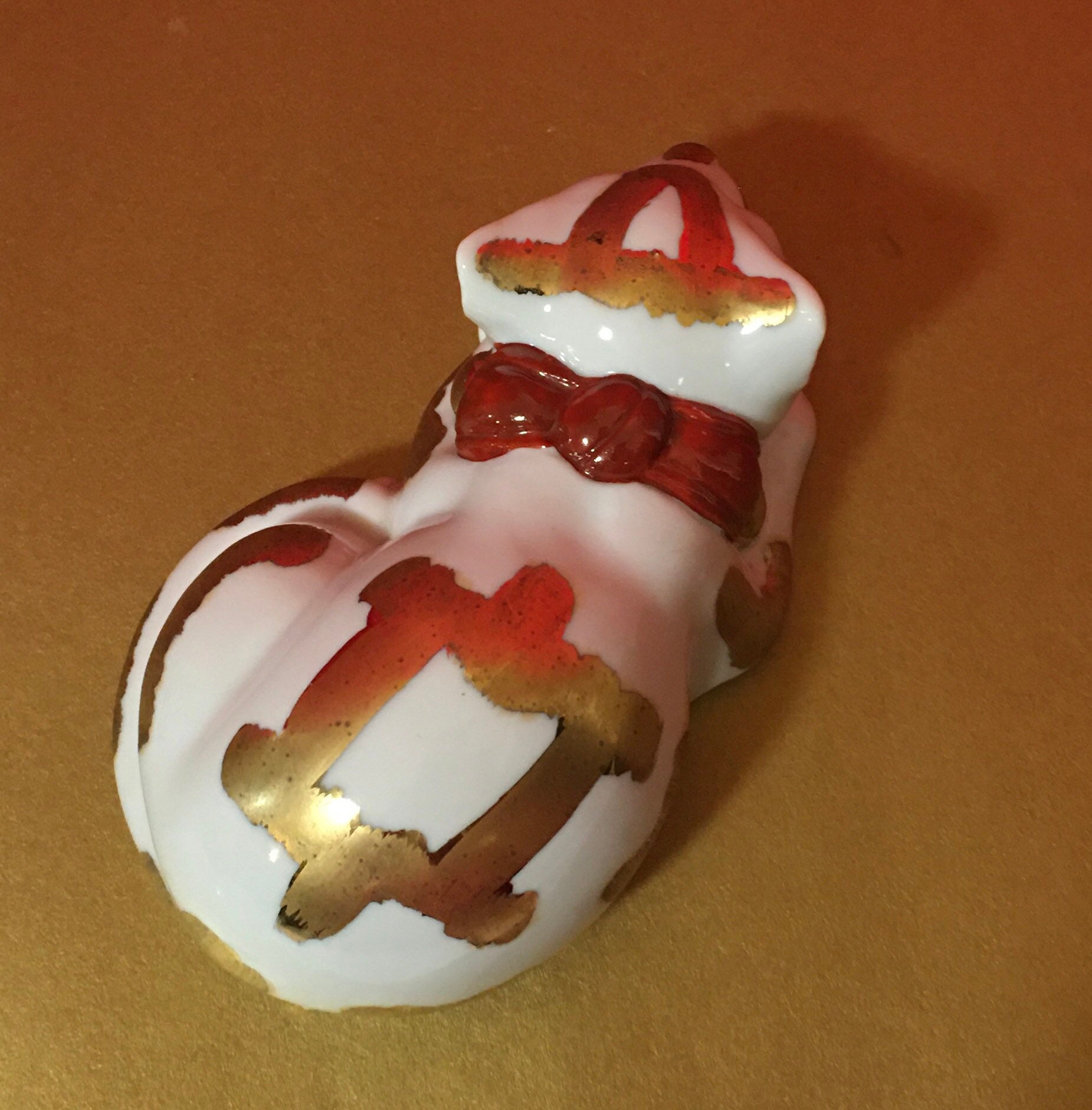 Vintage Japanese Sleeping White Cat Red Color Gold Gilt | Etsy