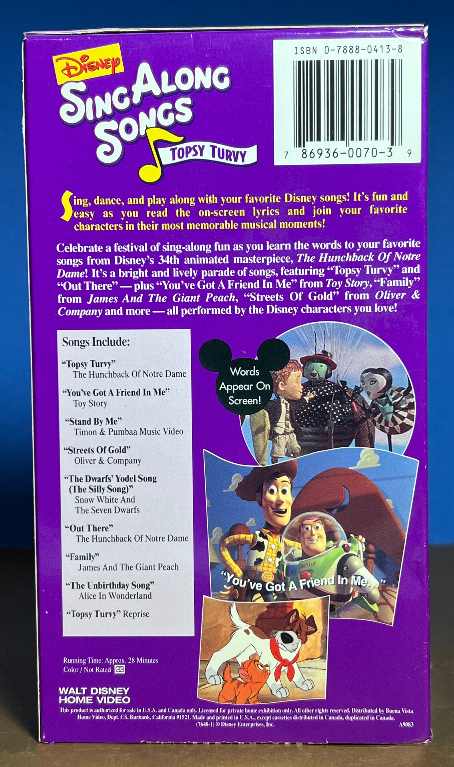 Vintage 1996 Sing Along Songs the Hunchback of Norte Dame Topsy Turvy ...