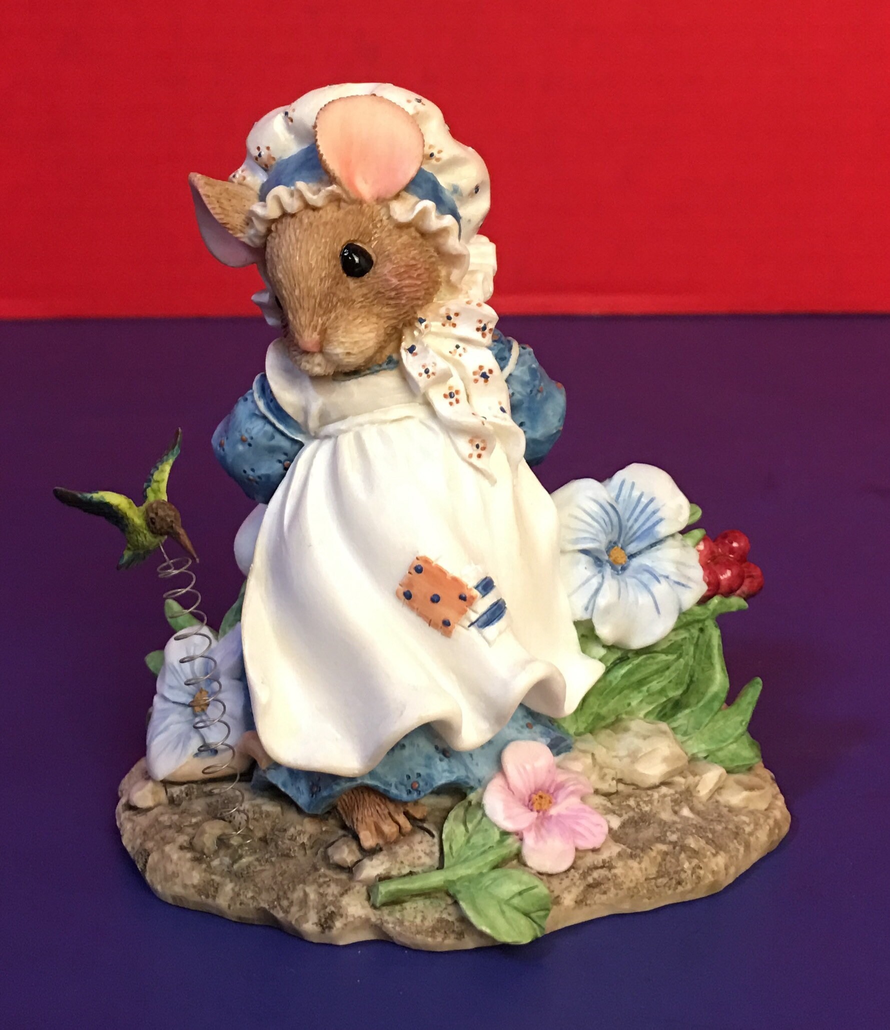 Vintage Female Mouse With Hummingbird little Betty Blue Cast Resin ...