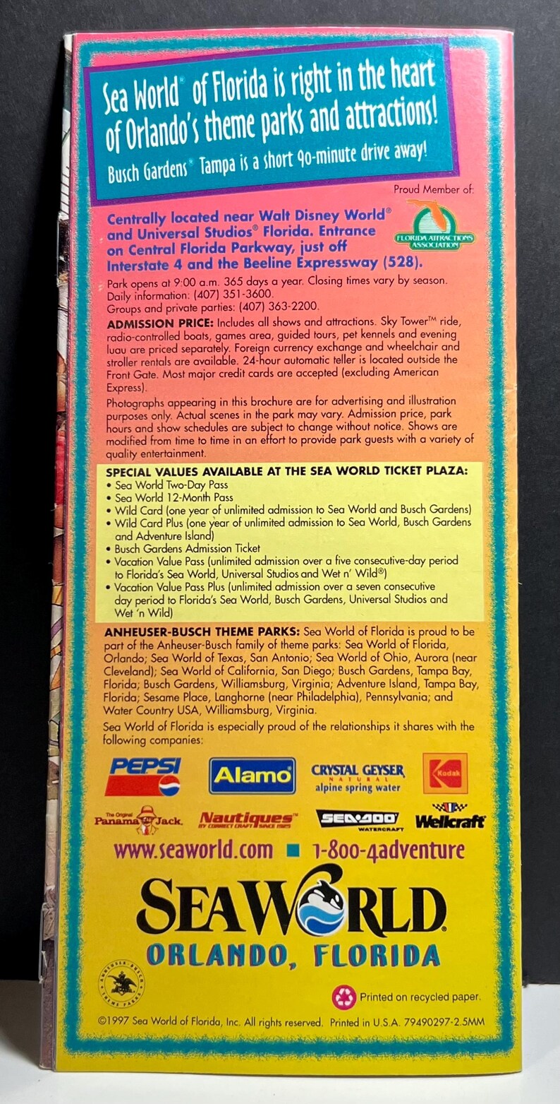 Vintage 1997 Seaworld Guide Book Information Brochure Flyer Theme Park ...