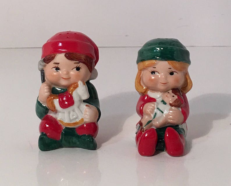 Vintage Porcelain Avon Santas Helpers Christmas Elves Salt and Pepper ...