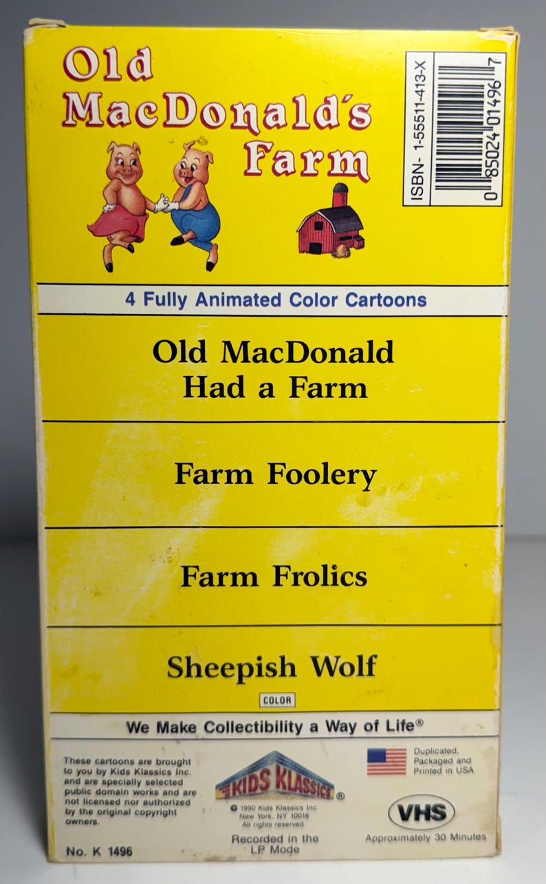 Vintage 1990 Old Macdonald’s Farm VHS Tape Cassette With Original Paper ...