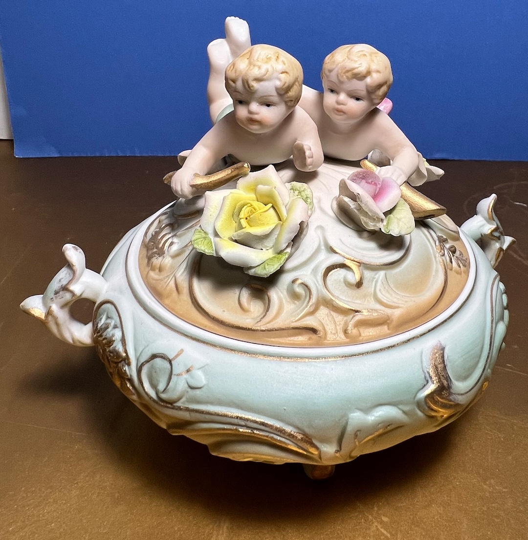 Vintage Beautiful Fancy Cupids and Roses Ceramic Trinket Jar - Etsy