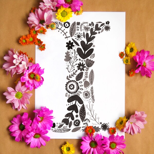 Floral I Letter Print - Etsy