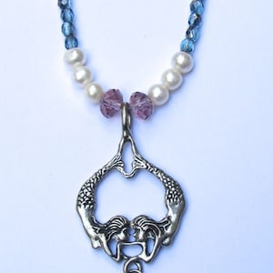 Double Mermaid Necklace With Genuine Fresh Water Pearls, Apatite and ...