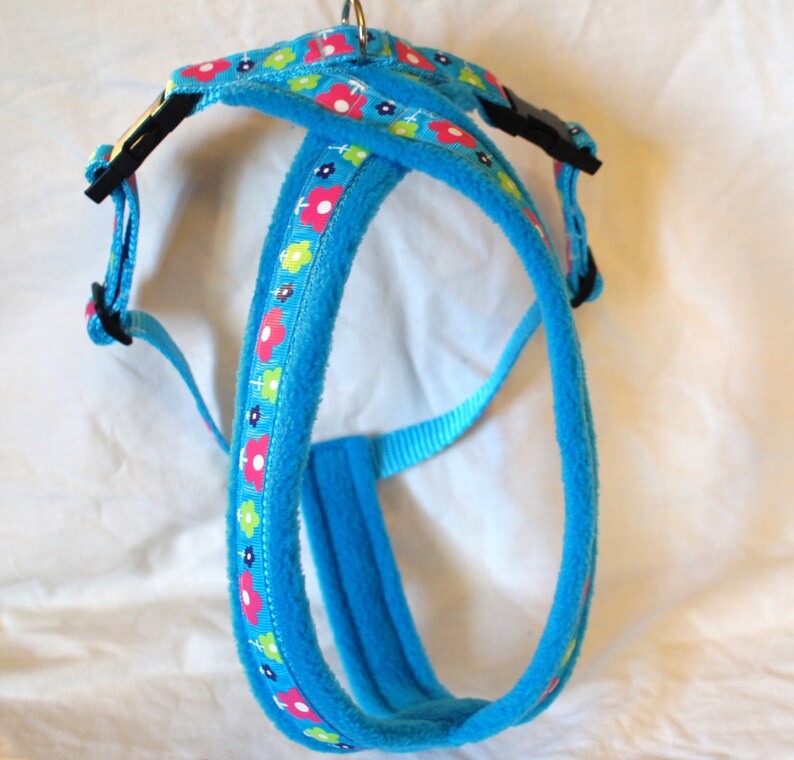 Dog Harness - Fleece Lined With Matching Lead Options Flower Print Blue ...