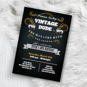 Vintage Dude Birthday Invitation Adult Man / Men 30th 40th | Etsy