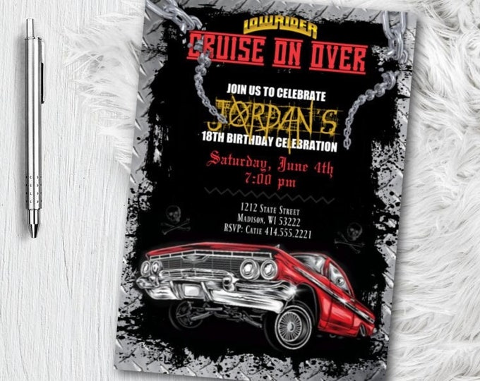 Lowrider Birthday Invitation, Cholo Hot Rod Adult Men Boys Invite ...
