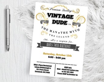 Vintage Dude Birthday Invitation Adult Man / Men 30th 40th | Etsy