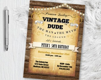 Vintage Dude Birthday Invitation Adult Man / Men 30th 40th | Etsy