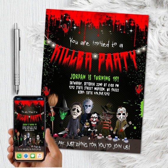 Halloween Invitation Template - Editable Bloody Horror Movie Party ...