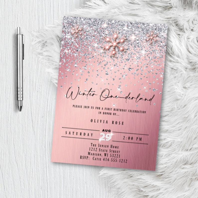 Pink Sparkle Snowflake Winter Wonderland ONEderland Snowflake ...