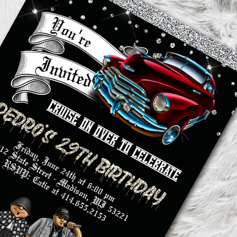 Lowrider Birthday Invitation Cholo Party Invites Homies - Etsy
