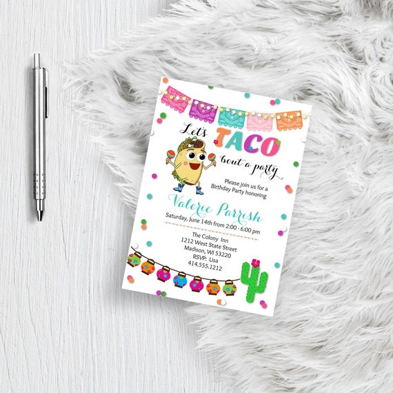Taco party Invitation - Birthday Lets taco bout a party invite - Fiesta ...