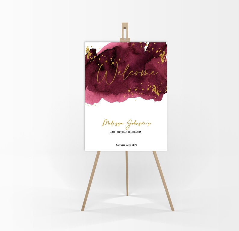 Burgundy Welcome Sign - Editable Maroon Welcome Sign Party Decor ...