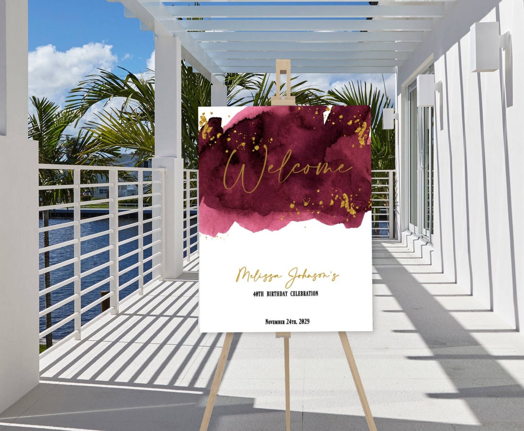 Burgundy Welcome Sign Editable Maroon Welcome Sign Party - Etsy