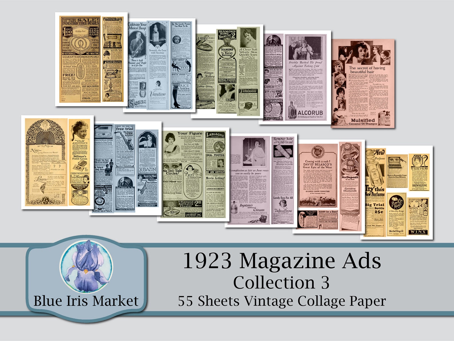 1923 Magazine Ads Collage Paper; COLLECTION 3; Digital Printable ...