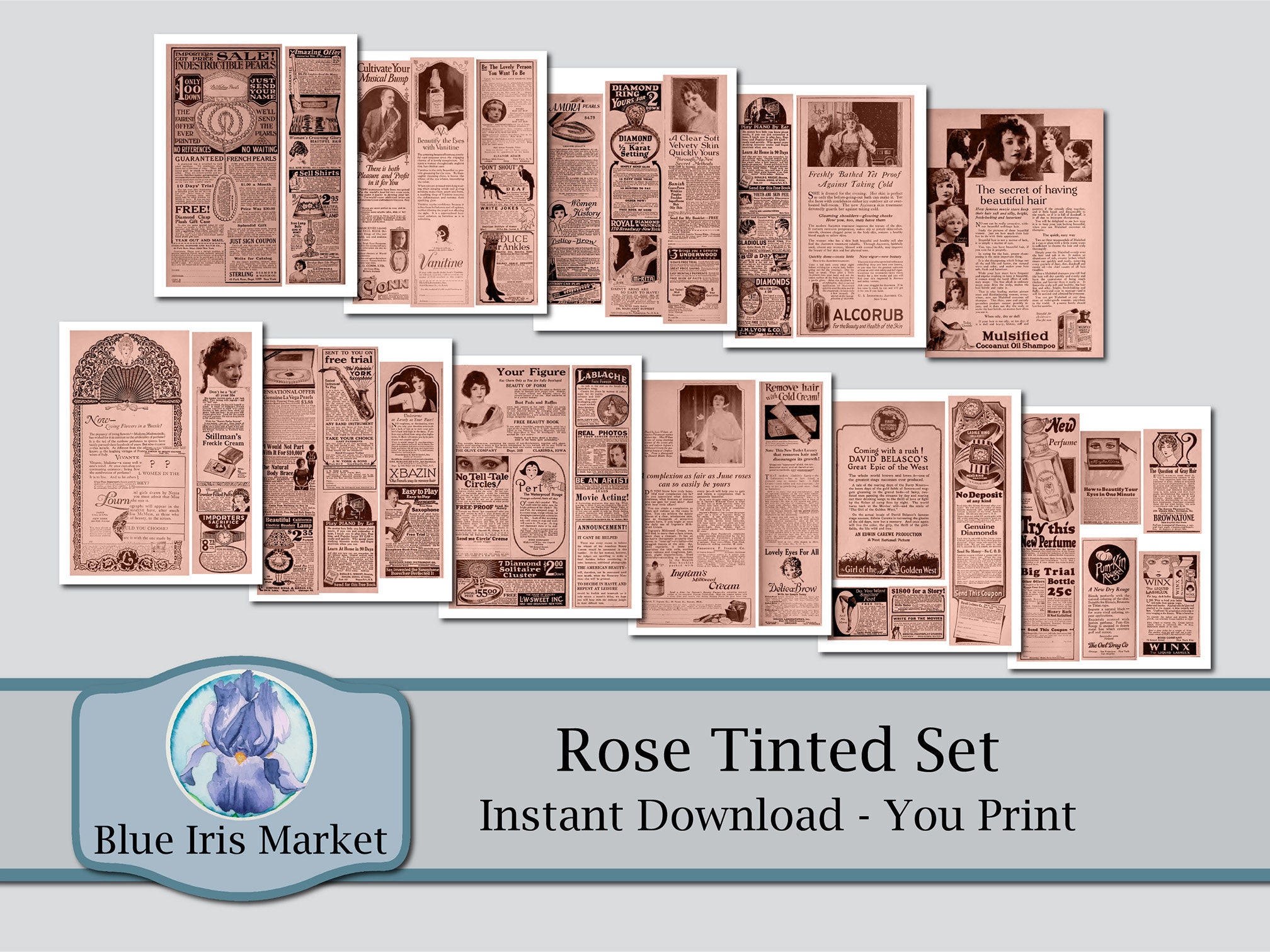 1923 Magazine Ads Collage Paper; COLLECTION 3; Digital Printable ...