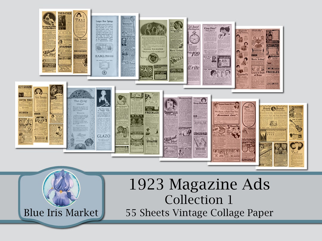 1923 Magazine Ads Collage Paper; COLLECTION 1; Digital Printable ...