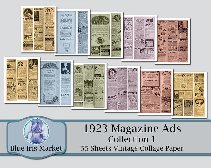 1923 Magazine Ads Collage Paper; COLLECTION 1; Digital Printable ...