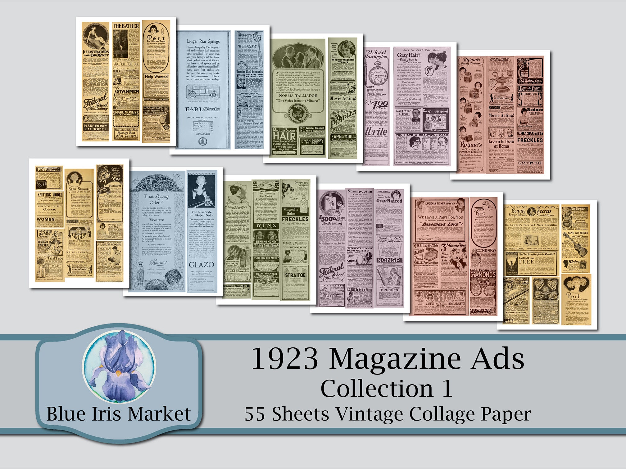 1923 Magazine Ads Collage Paper; COLLECTION 1; Digital Printable ...