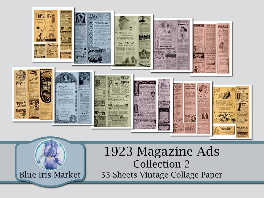 1923 Magazine Ads Collage Paper; COLLECTION 2; Digital Printable ...