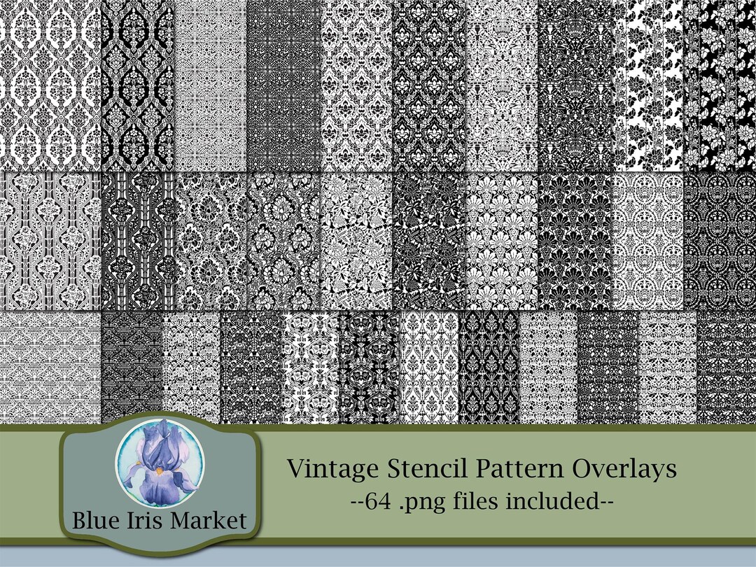 Vintage Stencil Pattern Overlays; Black and White Pattern Paper; 8 1/2 ...