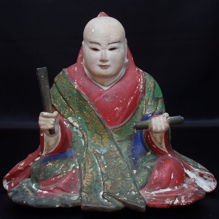 NICHIREN Great Japanese Buddhism Monk Wooden Statue W/ Crystal Eyes ...