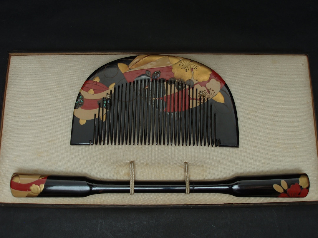 Superb Japanese KUSHI Comb & KOUGAI Kanzashi Set With Lacquered MAKIE ...